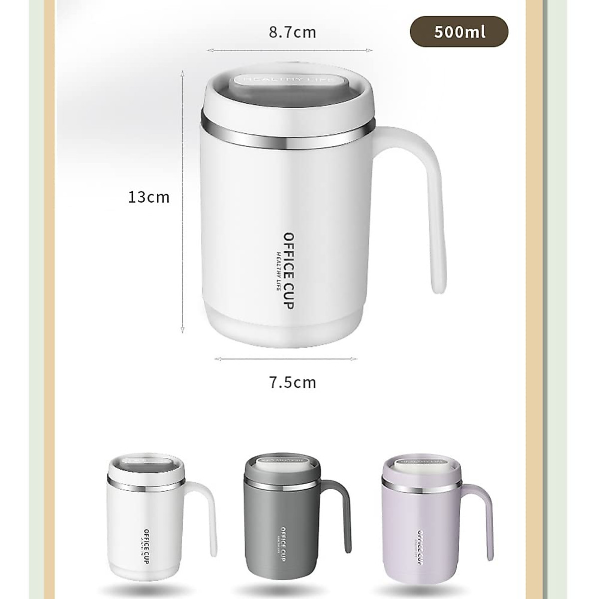 Livefunni Coffee Mug with Handle, 500ml Insulated Stainless Steel Coffee Travel Cup, Vacuum Reusable Coffee Cup with Lid, Keeping Warm & Cold (white)