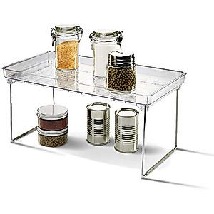 madesmart Clear Stacking Shelf - Medium | CABINET COLLECTION | Organizer for Cabinet or Counter | Collapsible Legs for Storage | Non-slip Rubber Feet |