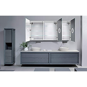 Krugg LED Medicine Cabinet 72 Inch X 36 Inch | Recessed or Surface Mount Mirror Cabinet w/Dimmer & Defogger + 3X Makeup Mirror Inside & Outlet + USB(Left Right Right)