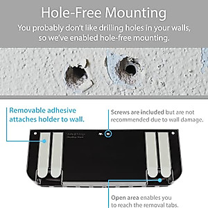 TotalMount Hole-Free Remote Holder – Eliminates the Need to Drill Holes in Your Wall (Premium Black Remote Control Holder for 5 or 6 Remotes)