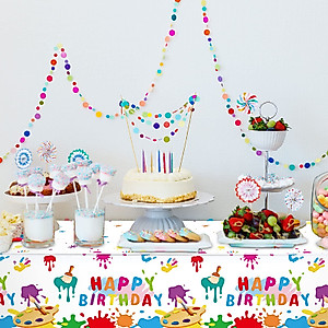 3 Pieces Art Paint Party Tablecloths Happy Birthday Table Cover Paint Splatter Party Table Cloth Disposable Plastic Painting Supplies for Kids Birthday Artist Theme Decorations 108 x 54 Inch