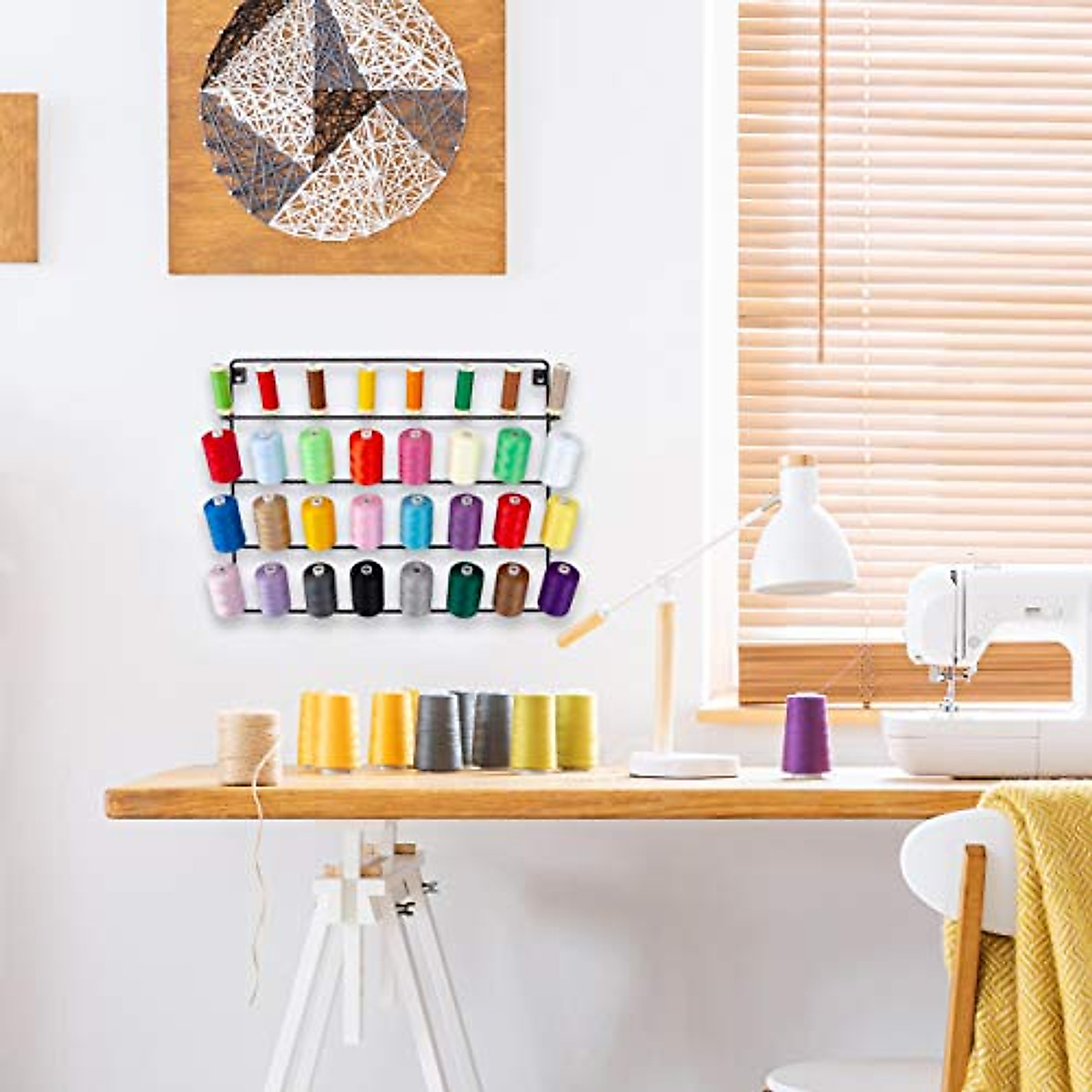 Katai - Sewing Thread Wall Mount Rack Display - 32 Spool Storage Organizer - Complete with 3 Spool Huggers