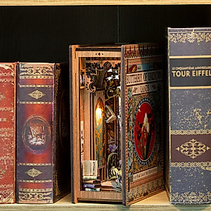 Fsolis Book Nook Kit, DIY Booknook Miniature House Kit for Adult DIY Bookend Book Shelf Decor 3D Wooden Puzzle Book Box Model Building Diorama Project Art Craft Gift for Women Kids Book Lovers