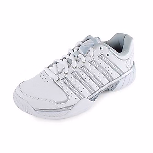 K-Swiss Women's Hypercourt Express Leather Tennis Shoe, White/Silver/Glacier Gray, 9 M