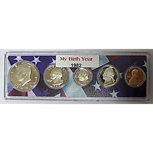 1982-5 Coin Birth Year Set in American Flag Holder Uncirculated