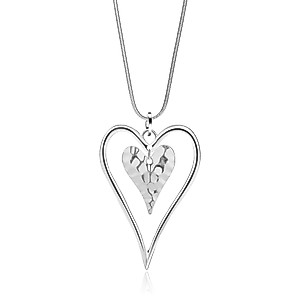 welbijoux Long Heart Necklace for Women Silver Chain Pendant Y Necklace Set Statement Pendant Chic Jewelry With Gifts Box