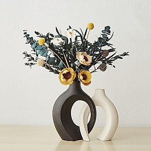 Black and White Ceramic Vases Set of 2 for Home Decor Modern Boho Donut Flower Vase Round Crossed Hollow Vase for Wedding Dining Living Room Table Centerpieces Coffee Table Decoration