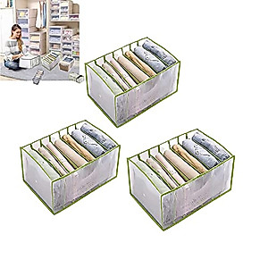 3PCS-7Grids Wardrobe Clothes Organizer and Storage Grids For Jeans Drawers Pants and Leggings (Green,3PCS 7Grids - Jeans)