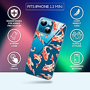 CaseYard Clear Soft & Flexible TPU Case for iPhone-13-Mini Ultra Low Profile Slim Fit Thin Shockproof Transparent Protective Cover Drop Protective Case Koi Fish Pond