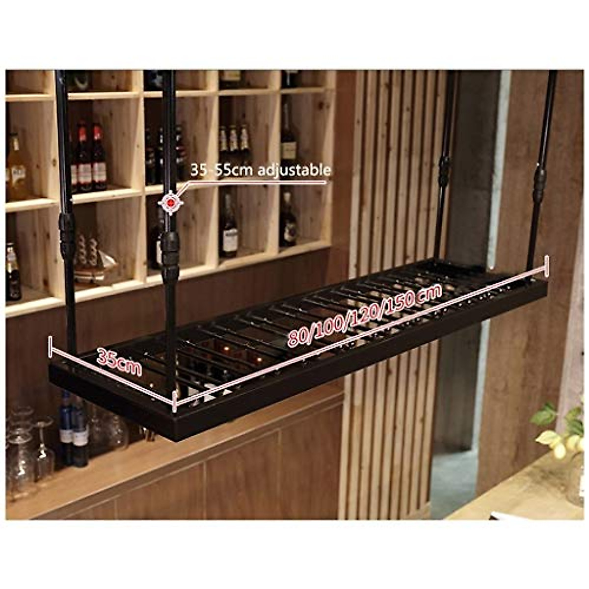 Stylish Simplicity Industrial Simple Wine Glass Hanger Bar Floating Stand Adjustable Kitchen or Office Cutlery Bottle Holder Vintage Iron Inverted Goblet Holder Wine Glass Holder (Bronze 120 * 35Cm)