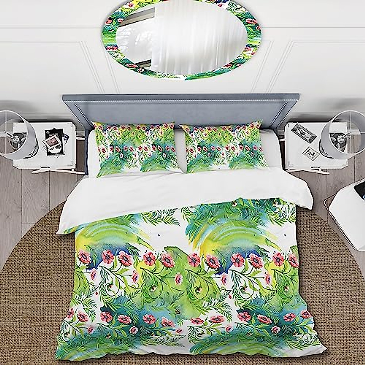 DESIGN ART Designart 'Ornament Red Poppies Leaves' Traditional Duvet Cover Set Twin