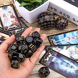 AUSTOR 15 Pieces Complete Polyhedral Dice Set D3-D100 Game Dice Set with a Leather Drawstring Storage Bag for Role Playing Table Games(Black & Yellow)