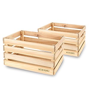 WUERMU Wooden Crates are Suitable for Storage, Milk Crates, Wine Crates, toy Crates, Display and Decoration, Camping, and Other Purposes. They are Sturdy and Durable, set of 2 Length of 17.7 inches.