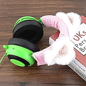 Geekria NOVA Knit Fabric Headband Cover + Cat Ears Attachment Compatible with Razer, SteelSeries, HyperX, Sennheiser, Astro, Sony, Logitech, ATH Headphones, Easy DIY Installation (Pink)