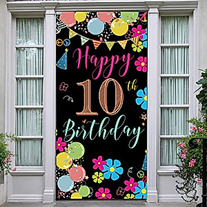10th Birthday Door Banner, Colorful Happy 10th Birthday Decorations for Girl Boy, Door Sign Poster Decorations, 10 Year Old Birthday Party Decoration Backdrop, 6.1ft x 3ft Fabric Vicycaty