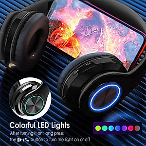 iChenovo 2022 Wireless Bluetooth Headphones,Colorful LED Lights Comfort Over Ear Foldable Headset with Built-in Microphone,FM,SD Card Slot,Wired for School/Tablet Computer/PC/TV/Cellphones/Travel