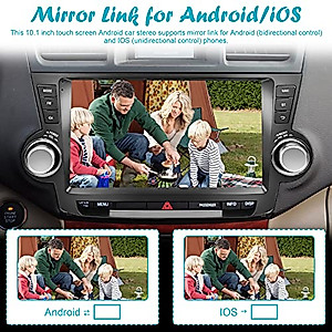 for 2009-2012 Toyota Highlander Radio, Roinvou Android 10.1 CarPlay Stereo with 10.1'' Touch Screen Bluetooth Car Audio Receiver Support Android Auto Mirror Link GPS WiFi SWC FM Radio Backup Camera