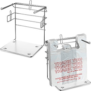 2 Pack Plastic Grocery Bag Holder Fits 11½" W x 6.5" D x 21" H Bag Unit Measures 12" W x 12" l x 16" H Chrome T Shirt Bag Rack with Metal Base for Restaurant, Business, Office, Home, Kitchen, Garage
