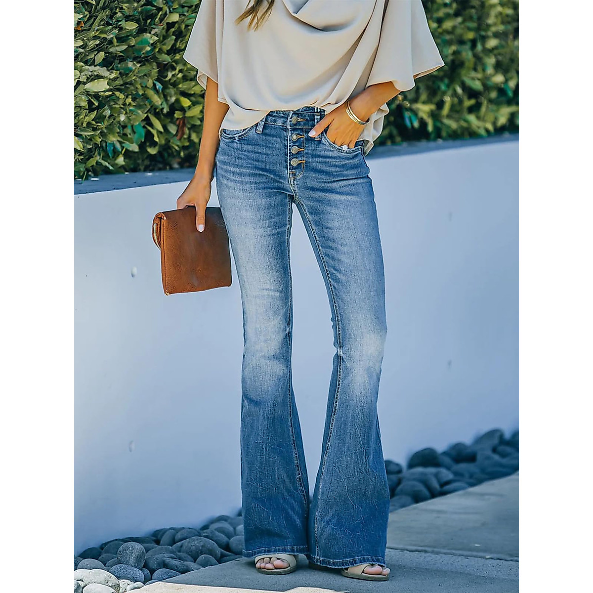 KUNMI Women's Flare Bell Bottom Jeans High Waisted Wide Leg Bootcut Jeans Stretchy Denim Pants