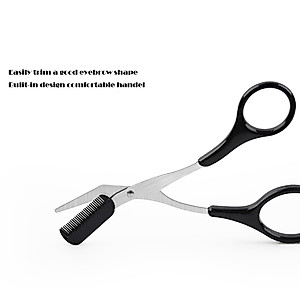 1 PCS Men Women Professional Eyebrow Scissors-Eyelash Hair Remover Tool with Comb and Non Slip Finger Grips(Black+ Silver)