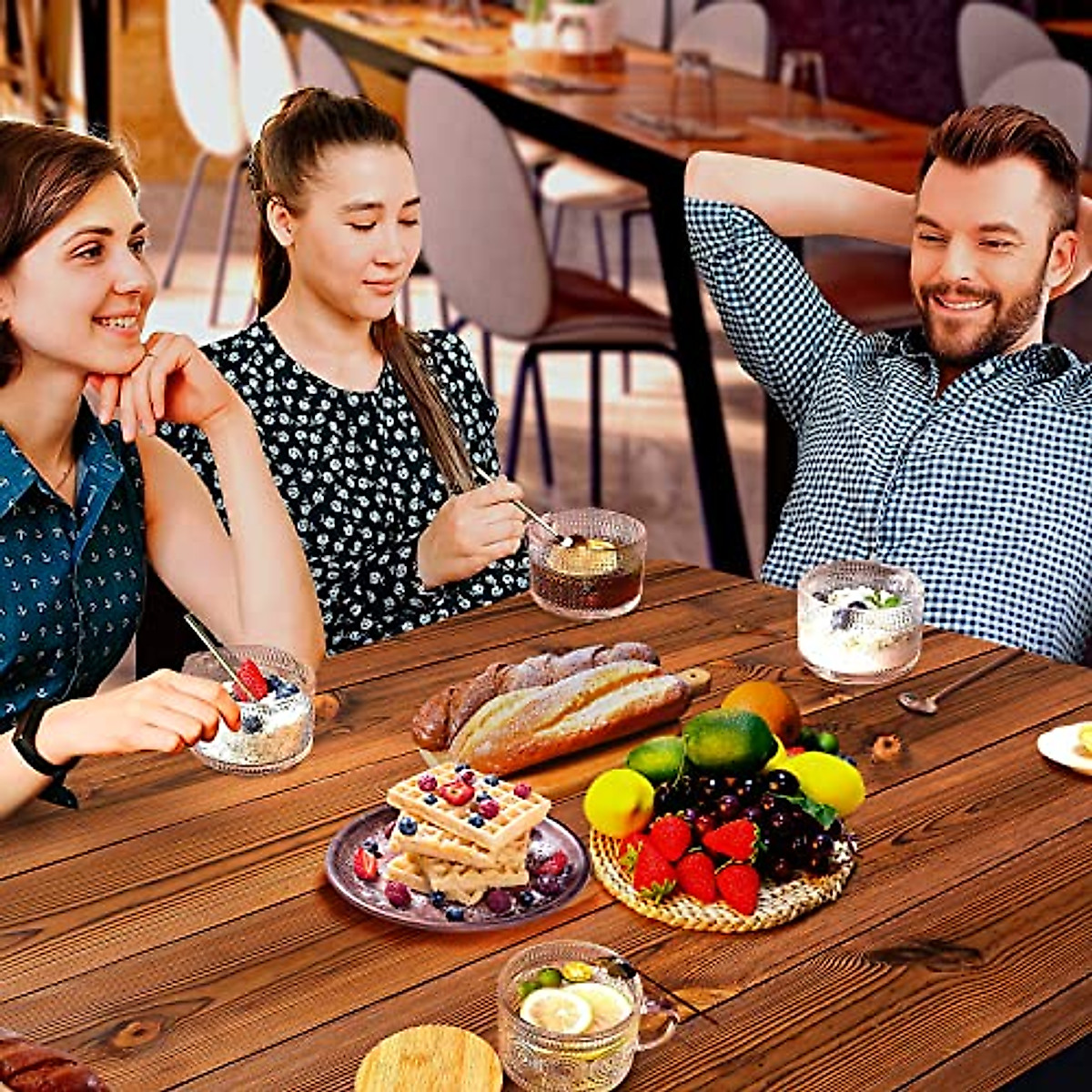 4 Pcs Vintage Glass Coffee Mugs, Overnight Oats Containers with Lids and Spoons, 14oz Clear Glass Tea Cups, Cute Coffee Bar Accessories, Iced Coffee Glasses, Ideal for Cappuccino, Tea, Latte, Oats