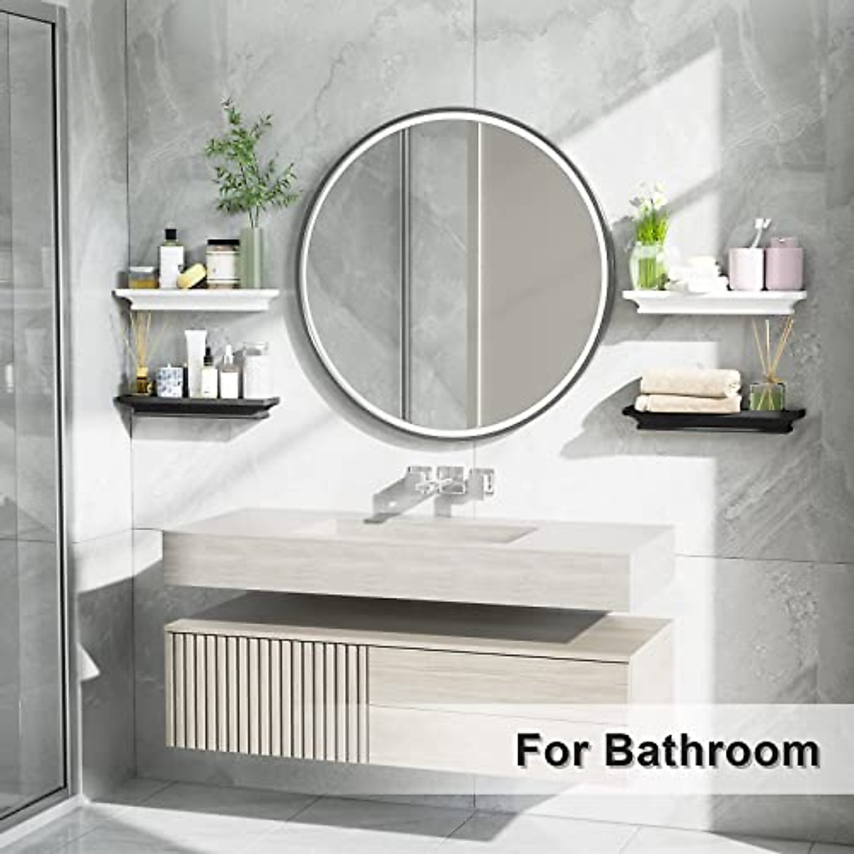 Alsonerbay Wall Shelves Black Shelves, Floating Shelves for Wall Storage, Rustic Wood Shelves for Bedroom Living Room Bathroom - 17 Inch Set of 2