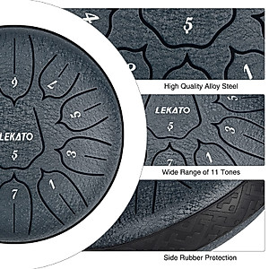 LEKATO Steel Tongue Drum 6 Inch 11 Note,Rain Drum for Outside Garden Handpan Drum for Musical Education Zen Meditation Yoga,perfect for Families/Friends, Navy Blue