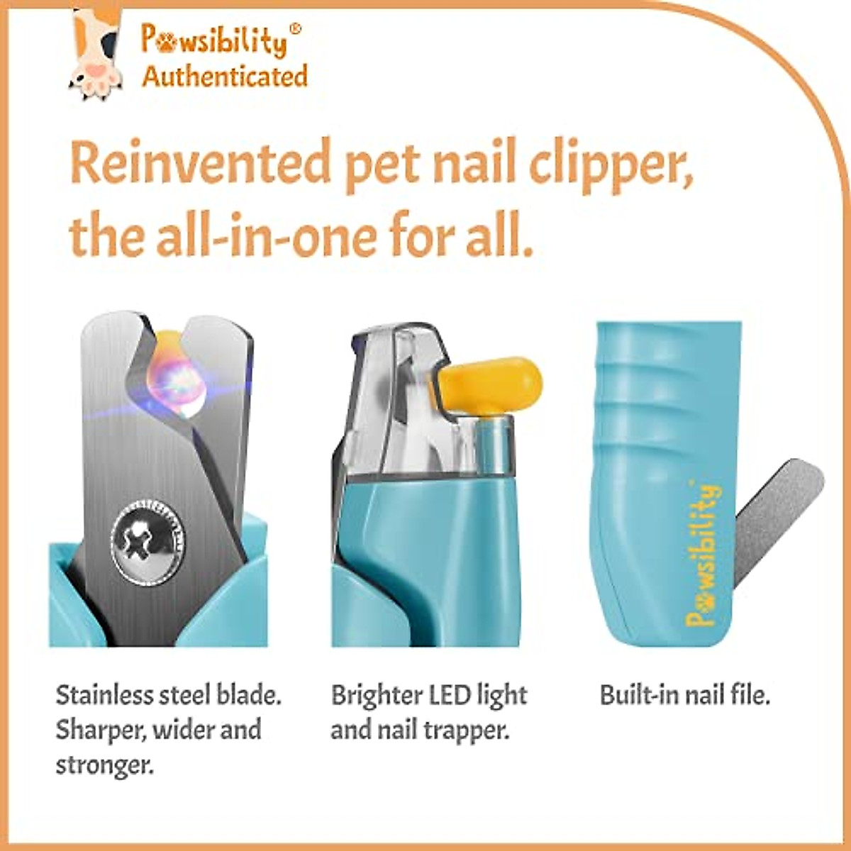Pawsibility - Reinvented Pet Nail Clippers for Your Pal - Ultra Bright LED Light for Bloodline | Razor Sharp and Durable Blade | Vets Recommended Trimming Tool for Dogs and Cats