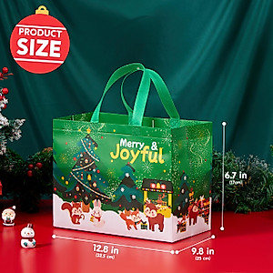 JOYIN Christmas 12 PCS Tote Bags Large Size 12.8"*9.8" Gift Bags for Xmas Party. Holiday Reusable Grocery Bags Bulk With Handles as Goodie Bags, Party Supplies Bags, Party Favor Shopping Bags.