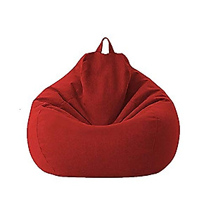 KODENG Large Small Lazy Sofas Cover Chairs Without Filler Linen Cloth Lounger Seat Bean Bag Pouf Puff Couch Tatami Living Room Beanbags (RED, 70x80cm)