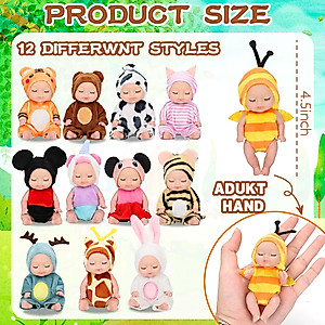 Xefuu 12 Pcs Mini Baby Dolls 4.5 Inch Lifelike Realistic Baby Toy Dolls Tiny Reborn Babies with Animal Clothes Cute Small Baby Doll for Kids Girls Boys Toddlers Easter Gifts