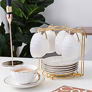 SJORHNUS Tea Cups Holder,Gold Metal Coffee Cup Tea Cups Rack,Foldable Organizer for Coffee Cup Spoon and Saucers