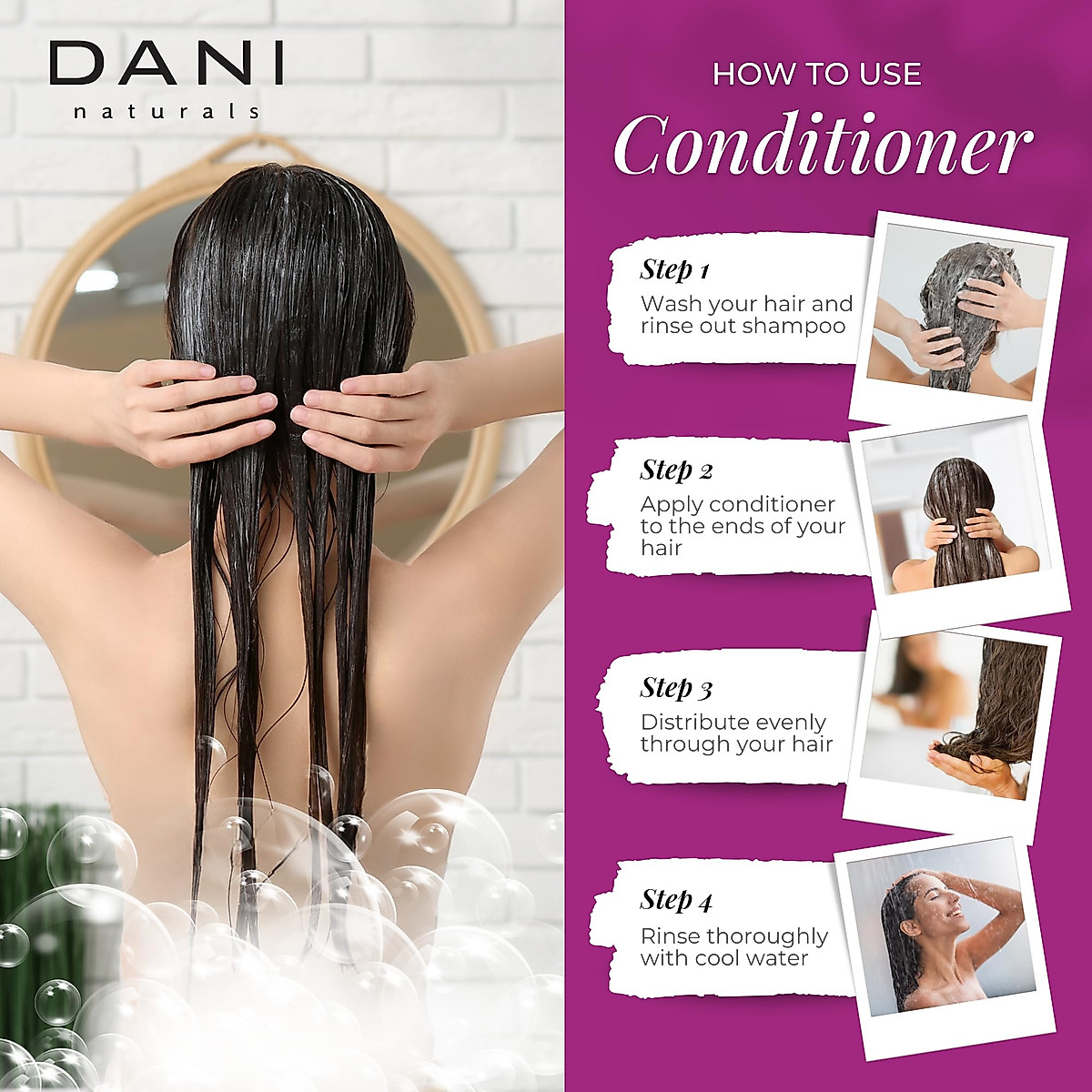 DANI Natural Nourishing Conditioner Naturals - Organic Ingredients Hydrate & Strengthen Hair - Sulfate, Phthalate & Paraben Free - Vegan & Cruelty Free - 12 Ounces (Passion Fruit)