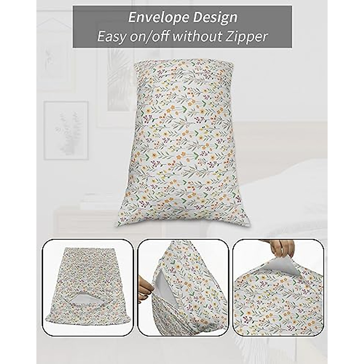 Flower Leaves Pillow Covers Standard Size Set of 2 Bed Pillow, Country Fall Winter Wild Floral Plant Herb Plush Soft Comfort for Hair/ Skin Cooling Pillowcases with Envelop Closure 20x26 Inches