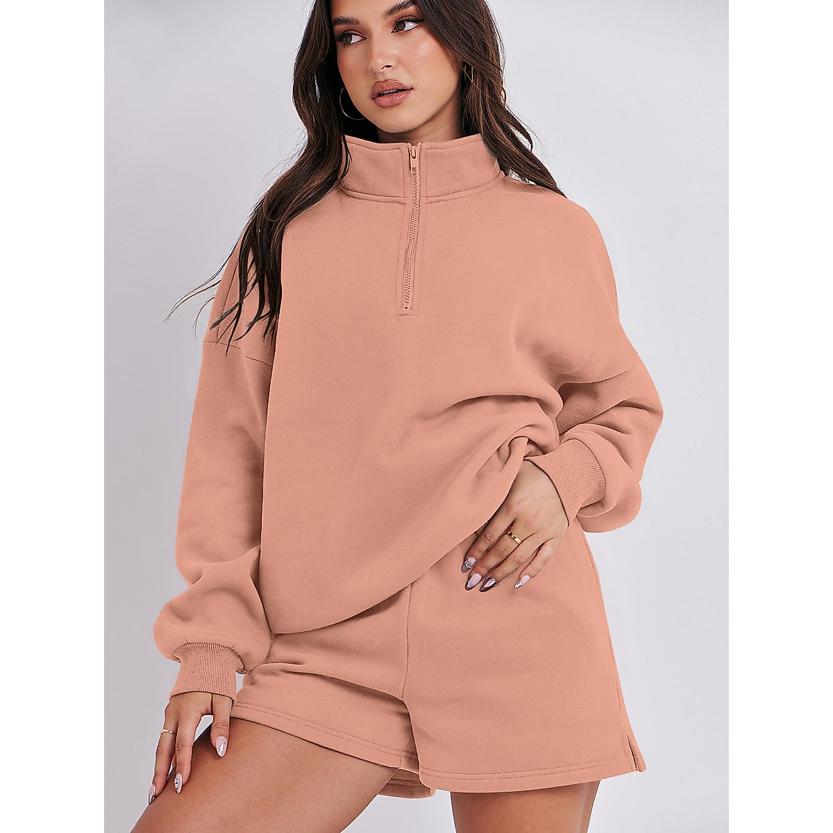 ANRABESS Women's Two Piece Outfits Sweat Lounge Short Set Long Sleeve Gym Sweatsuit Tracksuit 2024 Fall Fashion Clothes Small