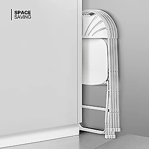 MoNiBloom White Plastic Folding Chair with Fan Back Stackable Lightweight Portable Commercial Outdoor Chair with Steel Frame for Events Dining Wedding Party Picnic Banquet, 10pcs