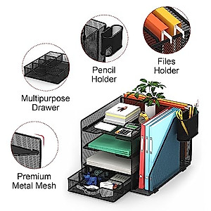 BOHDK Desk Organizer with Drawer and Pen Holder, 4-Tier Desk Organizers and Accessories, File Organizer for Workspace Office School Home