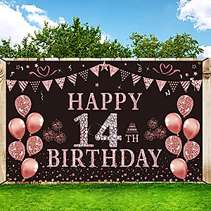 Trgowaul Happy 14th Birthday Decorations for Girls - Pink Rose Gold 14 Birthday Backdrop Banner，Fourteen Year Old Birthday Party Supply Photography Background Birthday Sign Poster Decor Gift Daughter