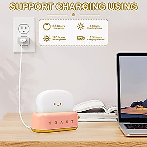 Decor Toaster Night Light Lamp Rechargeable Small Lamps with Smile Face Cute Toast Bread Shape Decor Night Lights for Kids Baby Nursery Pink