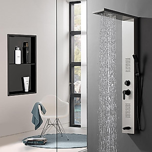 BWE Black Bathroom Wall Niche,12" X 24" X 4" Stainless Steel Shower Niche,Rimless Recessed Shower Shelf for Bathroom Storage,Double Shelves Wall Niche,No Tile Needed