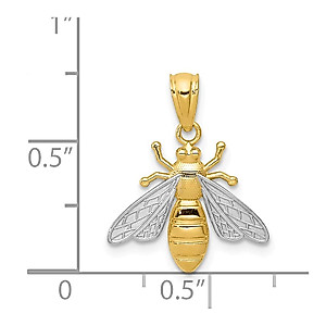 Solid 14k Yellow Gold Two Toned Bee Pendant Charm - 20mm x 15mm