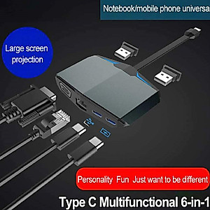 6 in 1 USB-C HUB Docking Station Multi Function Type C to Dual PD USB 3.0 Hubs Converter