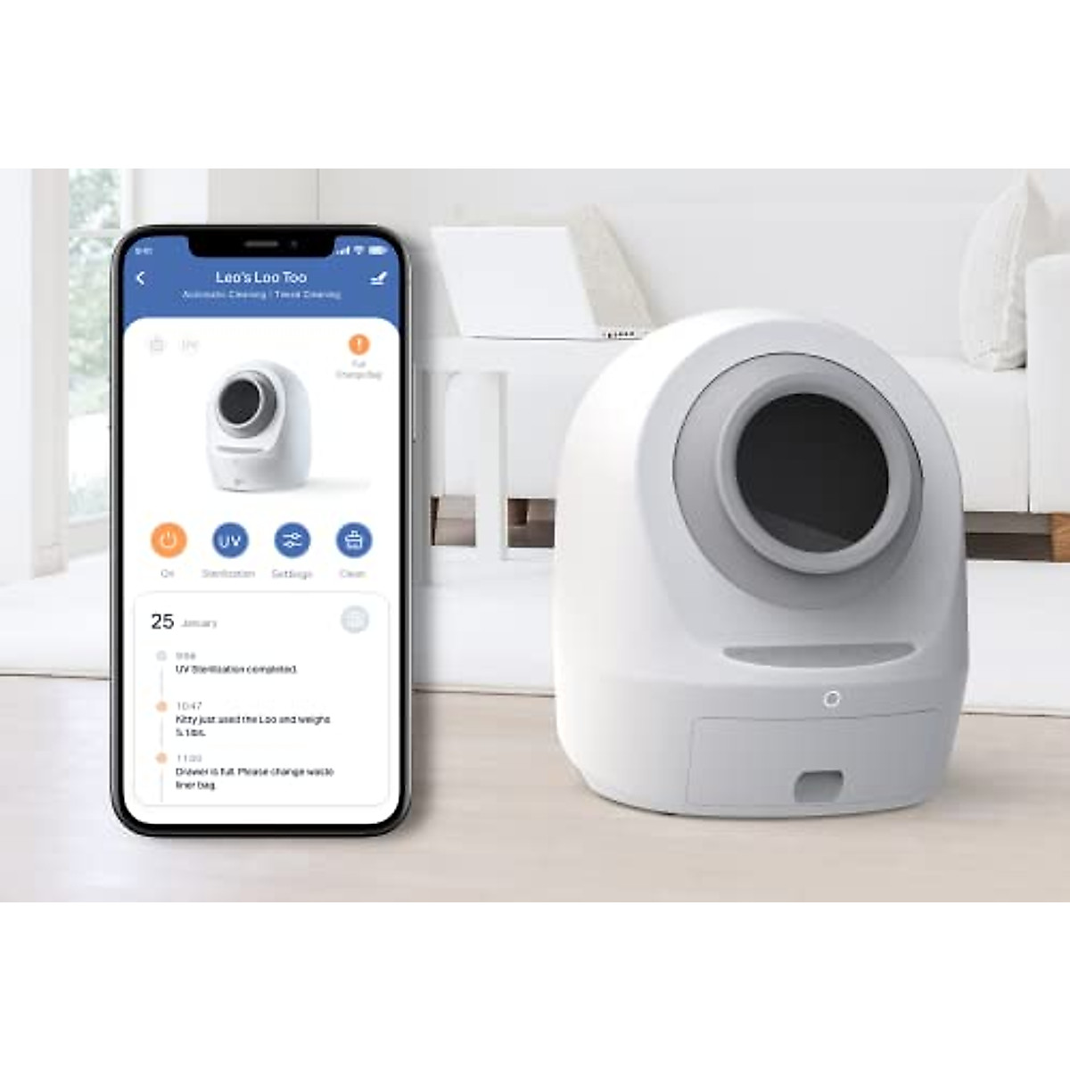 Smarty Pear Leo's Loo Too No Mess Automatic Self-Cleaning Cat Litter Box Includes Charcoal Filter, Built-in Scale, Smart Home App with Voice Control