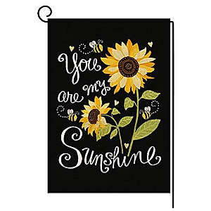 BLKWHT Spring Summer Sunflower Garden Flag You are My Sunshine Vertical Double Sided Fall Farmhouse Floral Black Burlap Yard Outdoor Decor 12.5 x 18 Inches (153839)