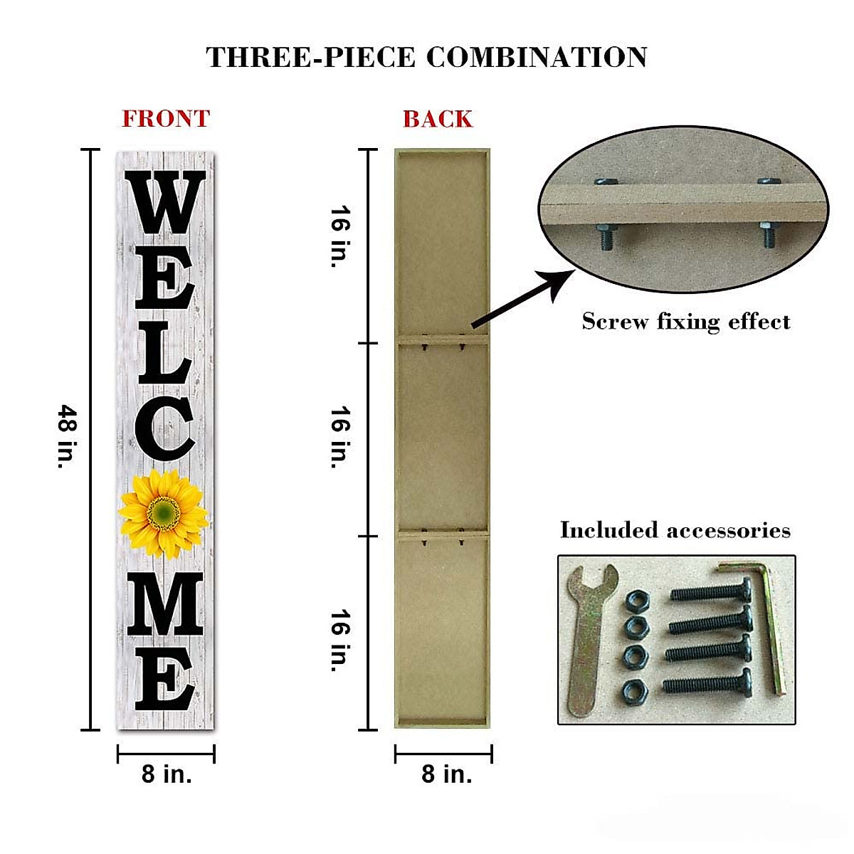 KPSheng Sunflower Hanging Signs Spring Welcome Porch Wood Sign 8x48 Inch Summer Spring Door Summer Hanging for Front Door Garden Home Yard Sunflower Party Decorations