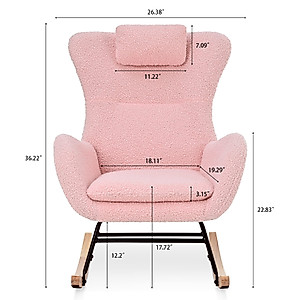 CuisinSmart Rocking Chair Teddy Upholstered Glider Chair for Nursery, Modern Rocker Chair with High Backrest Armchair Rocking Chair Indoor for Living Room, Bedroom and Playroom Pink