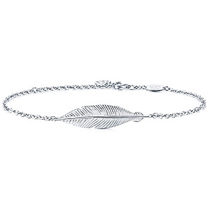 AmorAime Silver Bracelet for Women Lucky Simple Feather Bracelet Love 925 Sterling Silver Adjustable Jewelry for Women for Festival, Vacation or Holiday