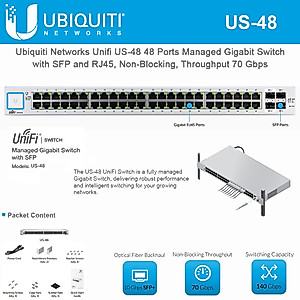 Ubiquiti Network Unifi US-48 48 Ports Managed Gigabit Switch with SFP and RJ45, Non-Blocking, Throughput 70 Gbps