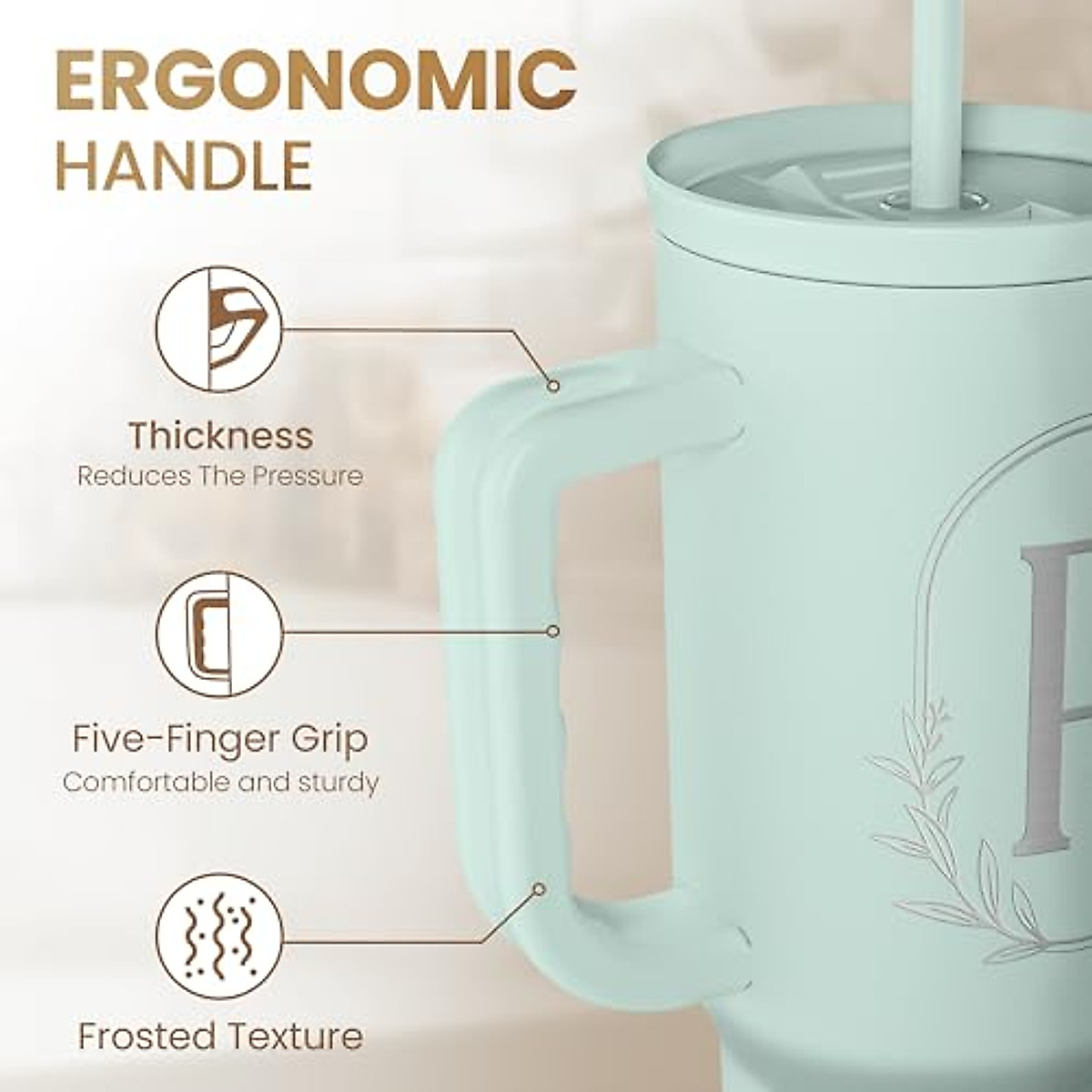 SANDJEST Stainless Steel Tumbler 40oz with Handle Initial P and Canvas Tote Bag