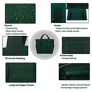 Eudora Large Heavy Duty Canvas Tote Bag for women with Water Resistant and Multi-pocket for Teacher Nurse Office Work(Dark Green)
